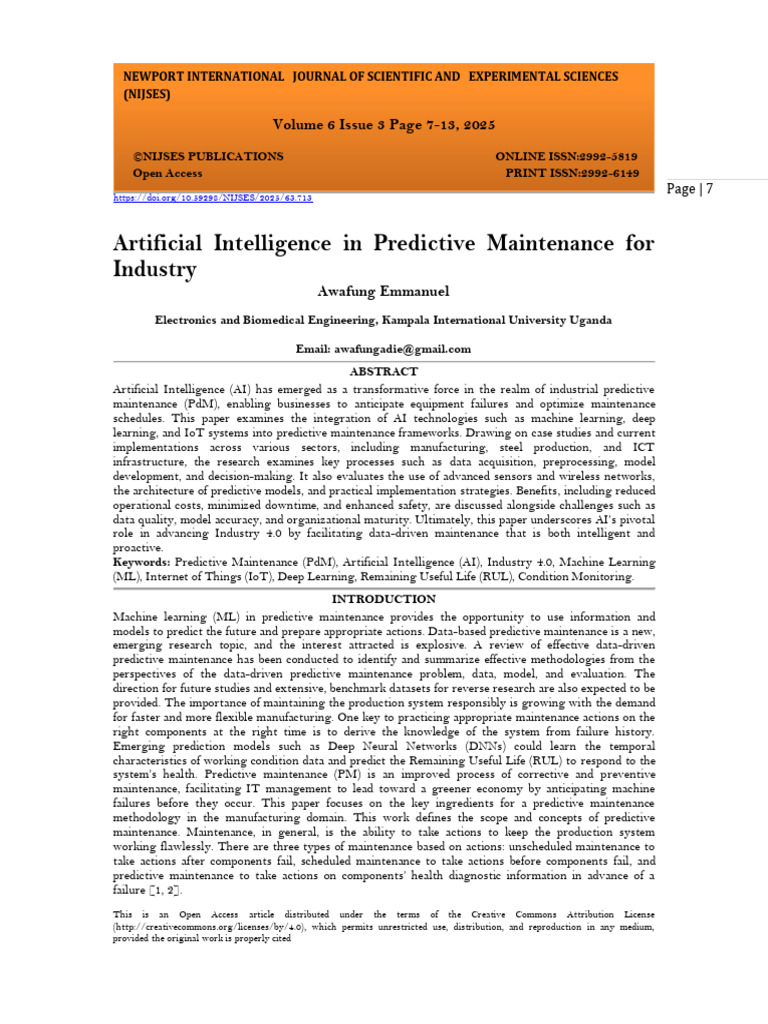 Artificial Intelligence in Predictive Maintenance For Industry (WWW ...