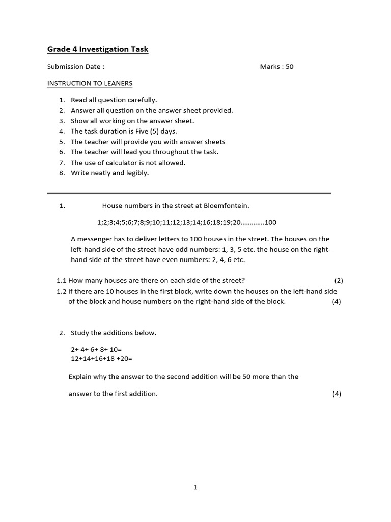 Grade 4 Mathematics Investigation | PDF