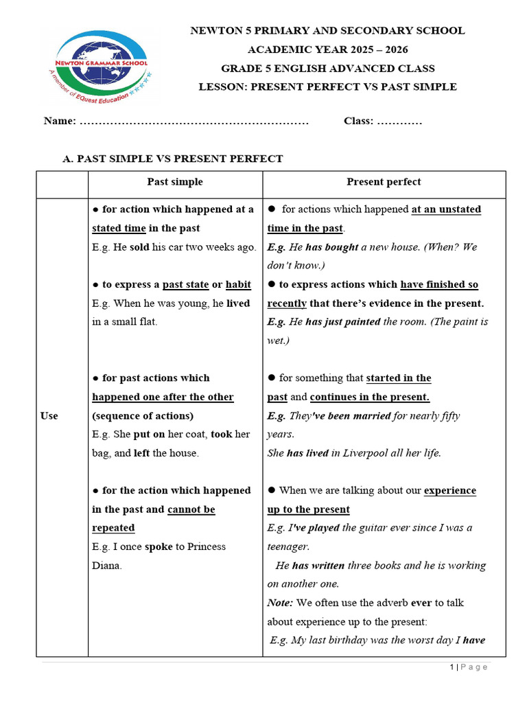 Past Simple vs Present Perfect Guide | PDF | Linguistic Morphology ...