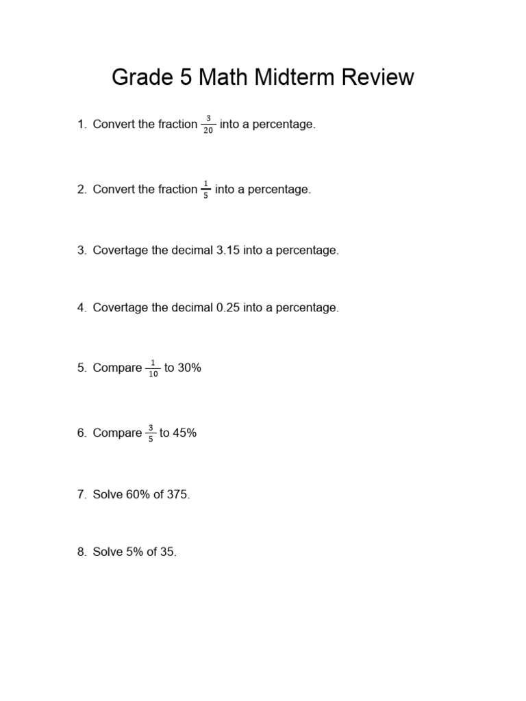 Grade 5 Math Midterm Review Guide | PDF