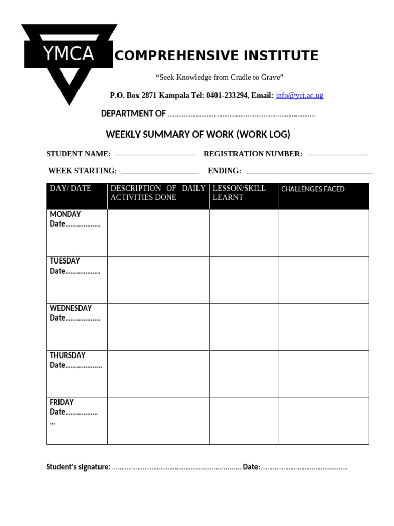 Weekly Work Summary Template | PDF