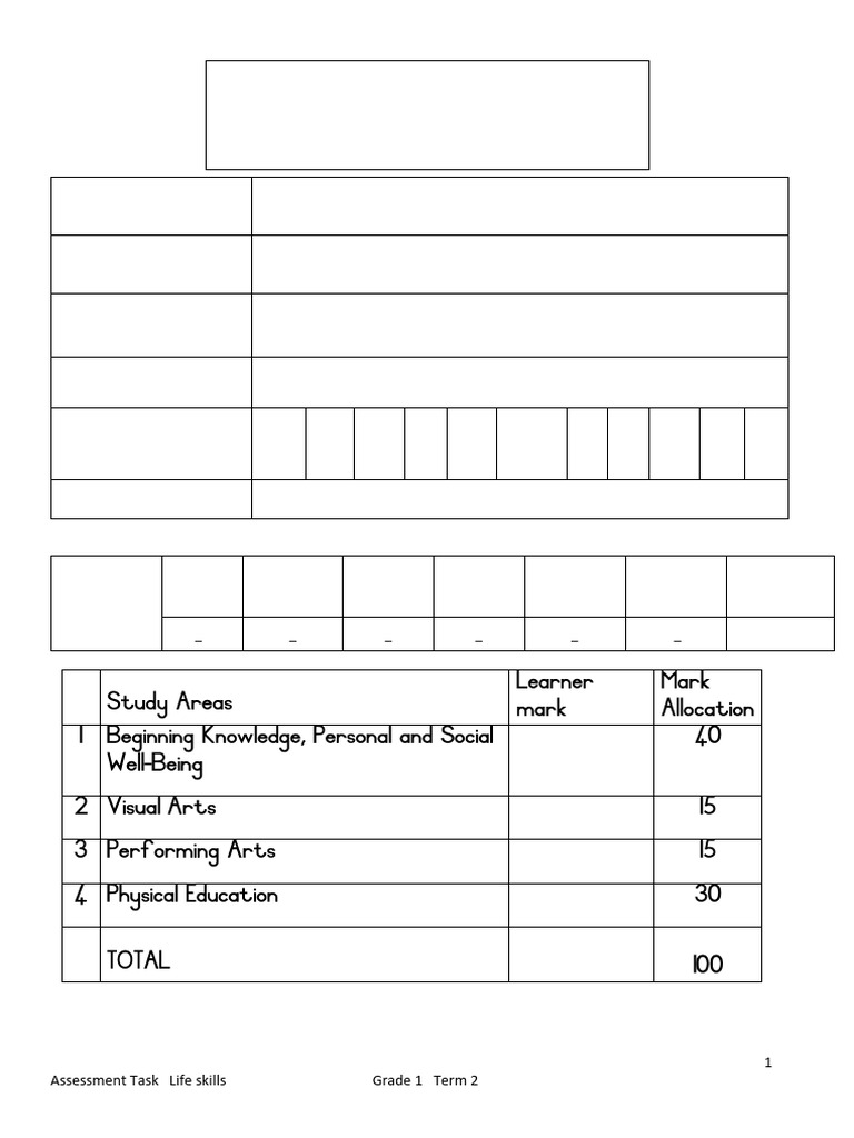 Grade 1 Life Skills Assessment Term 2 | PDF