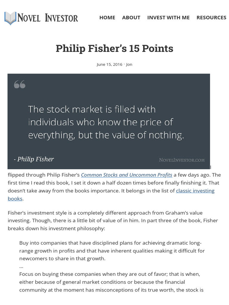 Philip Fisher's 15 Points - Novel Investor | PDF | Investing | Stocks