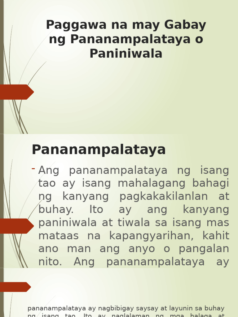 Paggawa Na May Gabay NG Pananampalataya o Paniniwala Grade9 | PDF