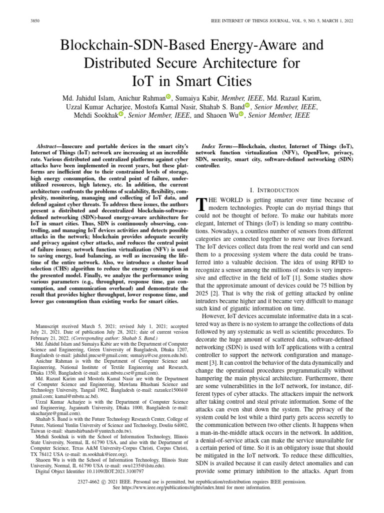Blockchain-SDN-Based Energy-Aware and Distributed Secure Architecture For IoT in Smart Cities ...