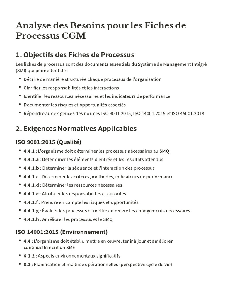 Analyse des Fiches de Processus CGM | PDF | Système de management de la ...