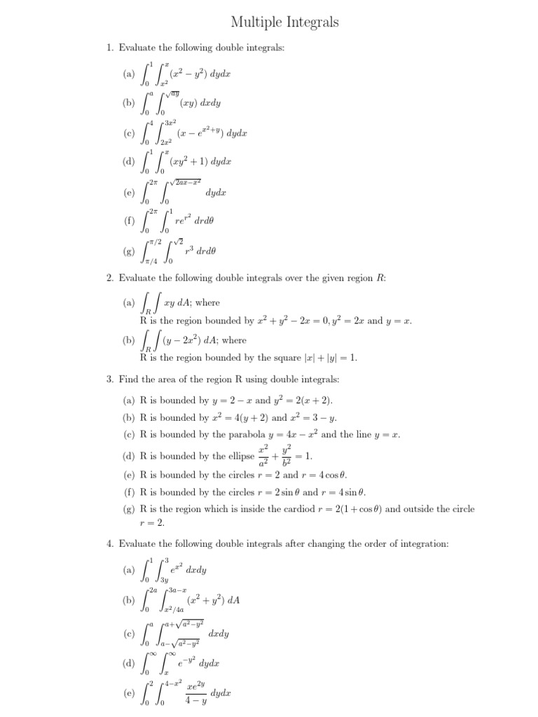 Question+Bank Multiple Integrals | PDF | Classical Geometry | Geometry