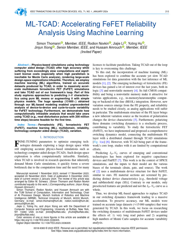 ML-TCAD Accelerating FeFET Reliability Analysis Using Machine Learning ...