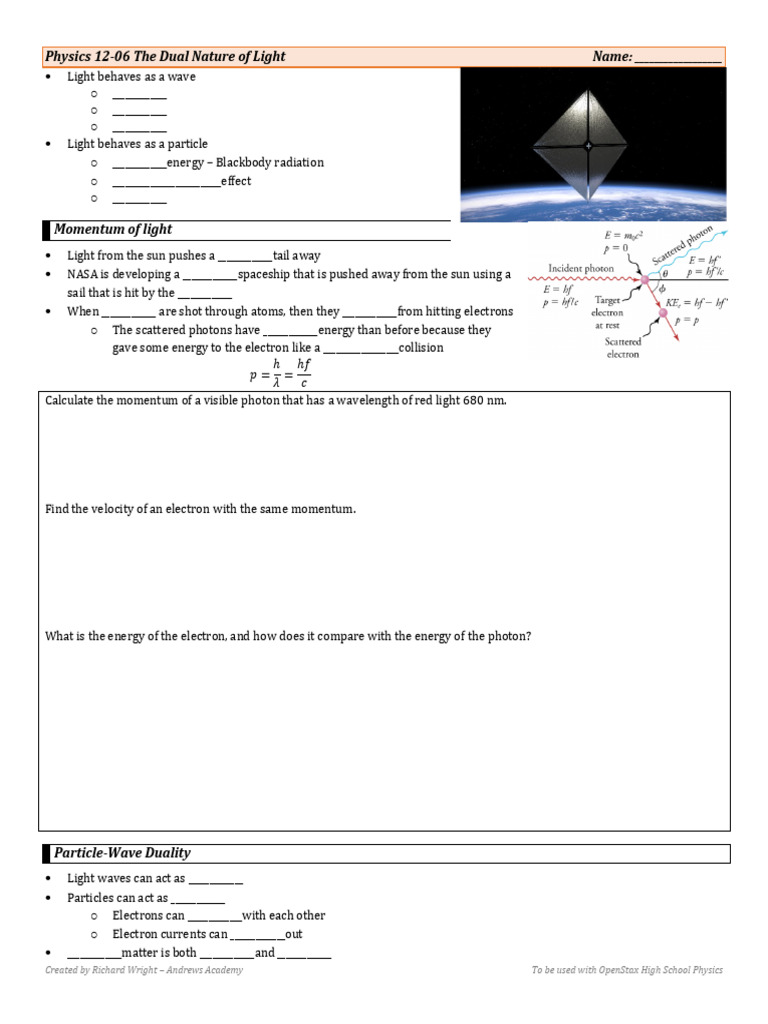 HSPhysics 12-06 The Dual Nature of Light | PDF | Light | Electron
