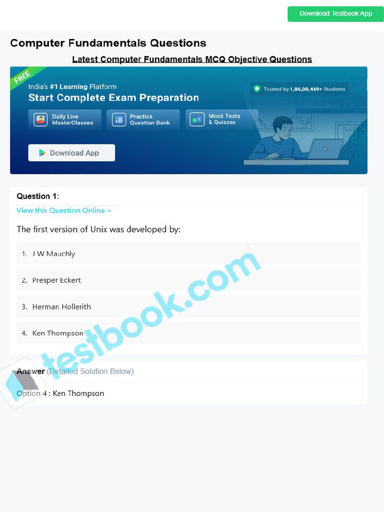 MCQ On Computer Fundamentals 5fb69dfc1b5c16e438f976f6 | PDF