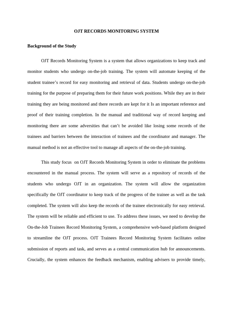 OJT Records Monitoring System Overview | PDF | Evaluation | Computing