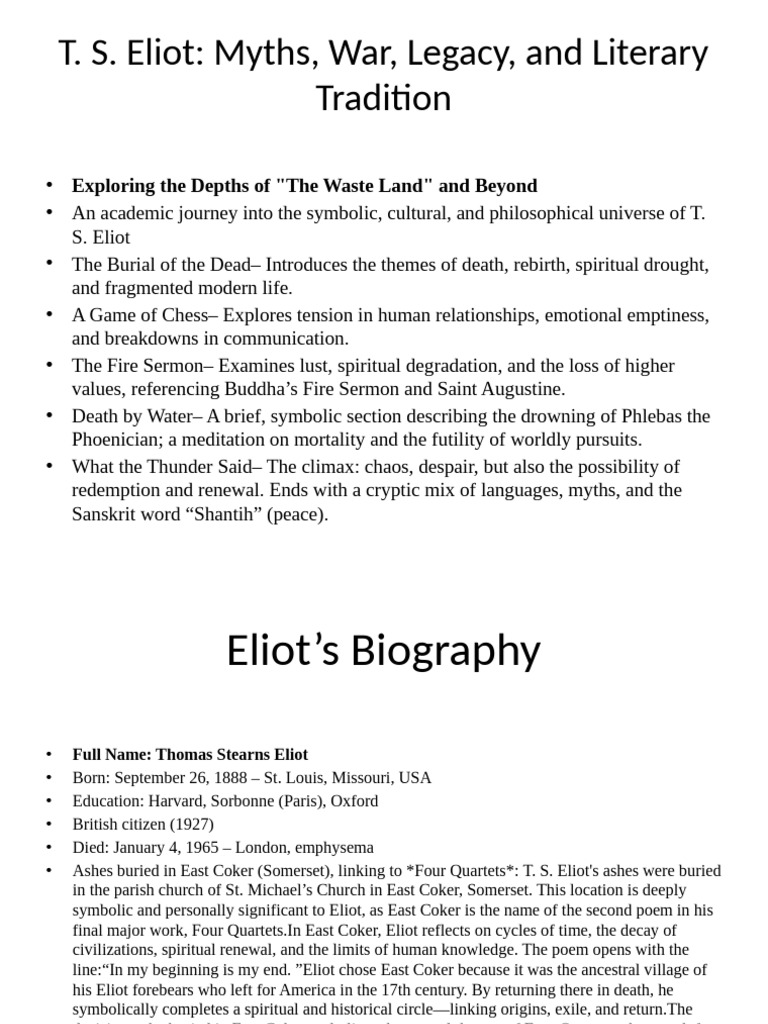 T S Eliot Presentation Final | PDF | T. S. Eliot | Odysseus