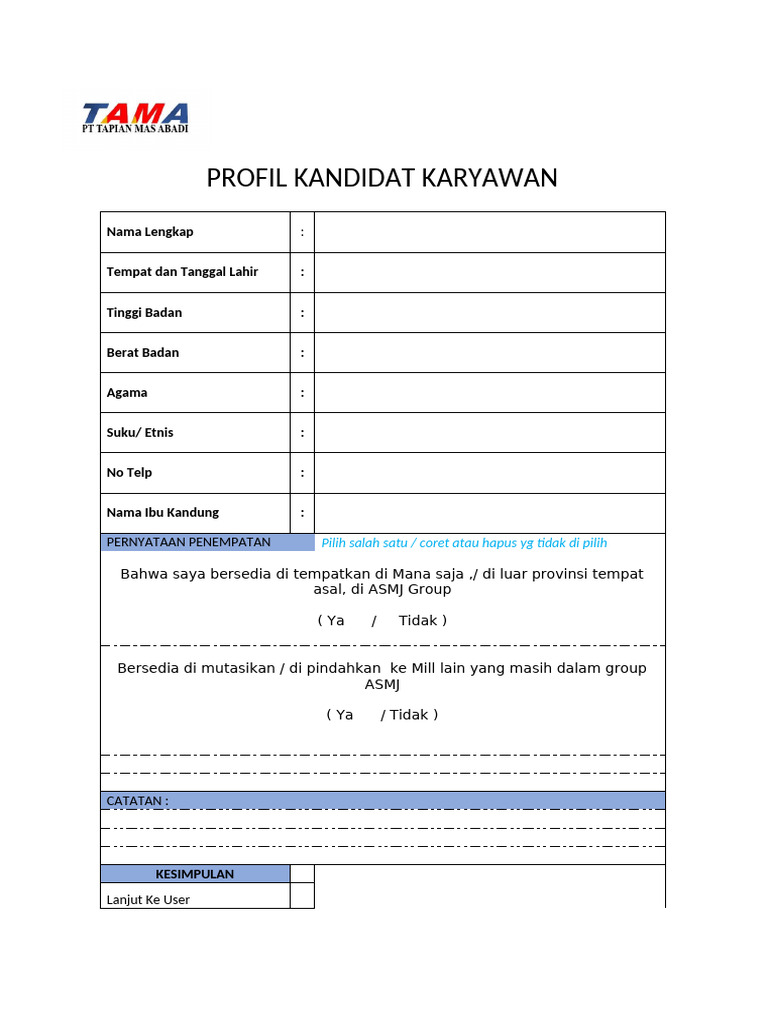 Profil Kandidat Karyawan ASMJ Group | PDF