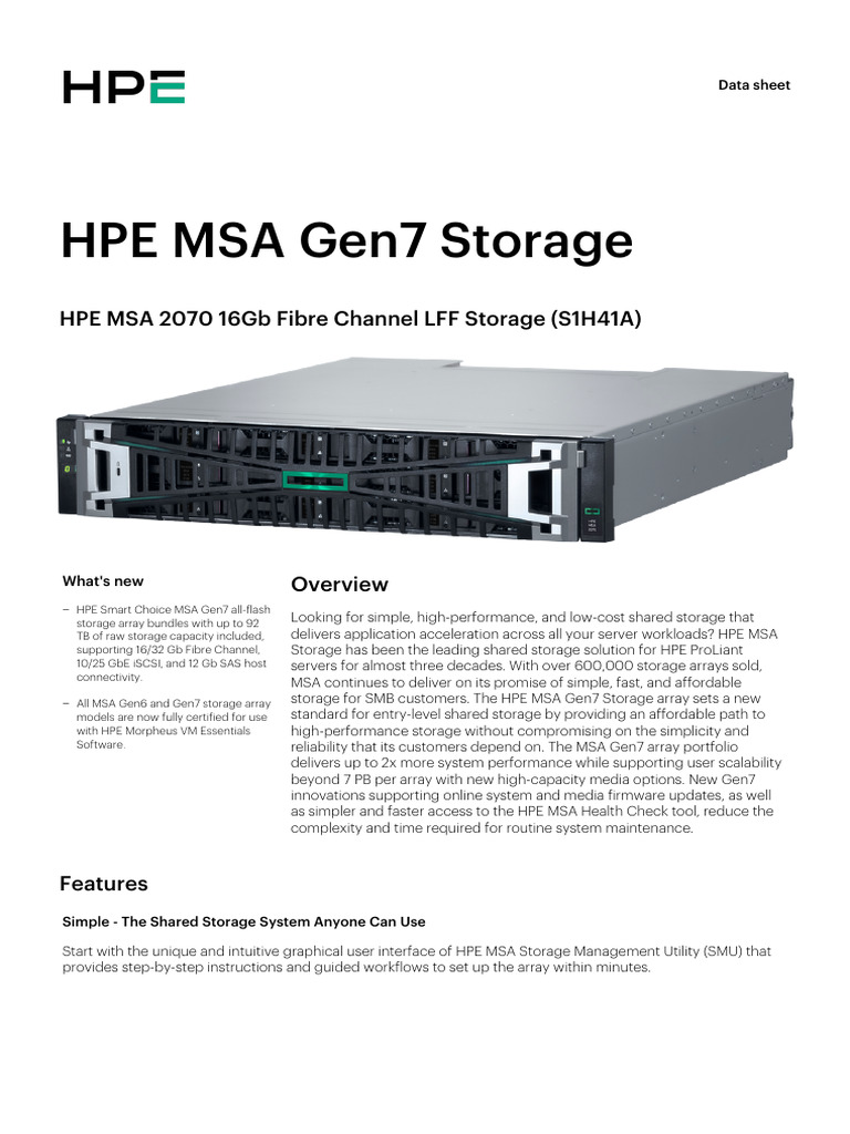 HPE MSA 2070 Storage Overview | PDF | Solid State Drive | Hard Disk Drive