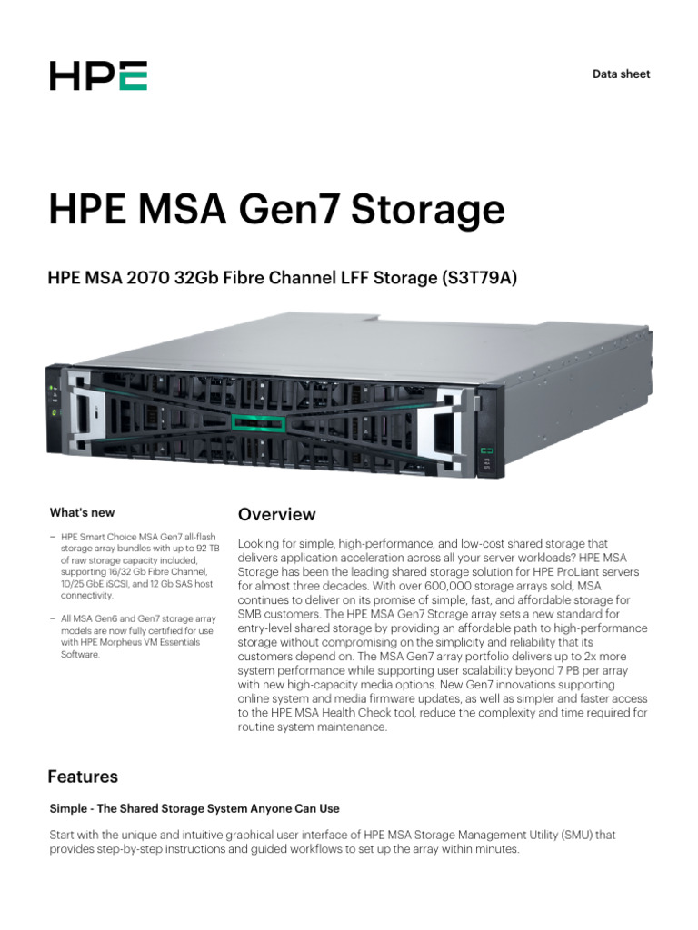 HPE MSA 2070 Storage Overview | PDF | Solid State Drive | Hard Disk Drive