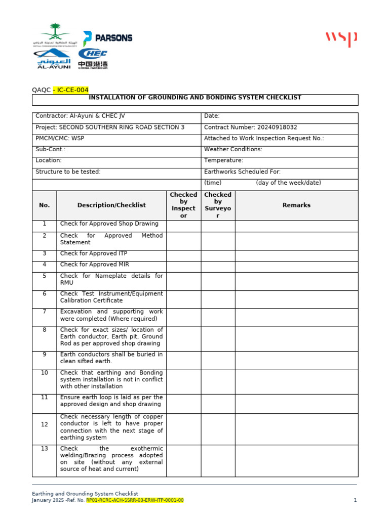 Grounding System Installation Checklist | PDF | Electrical Conductor ...