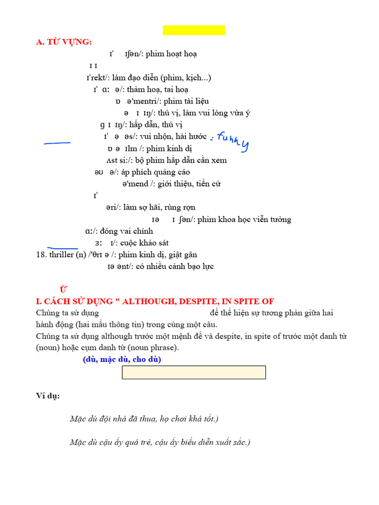 Film Vocabulary and Grammar Guide | PDF