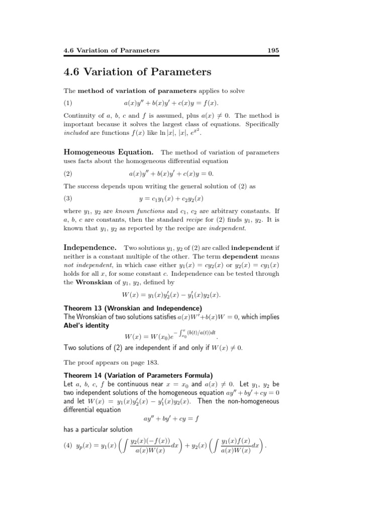 Method of Variation of Parameters | PDF | Calculus Of Variations | Trigonometric Functions