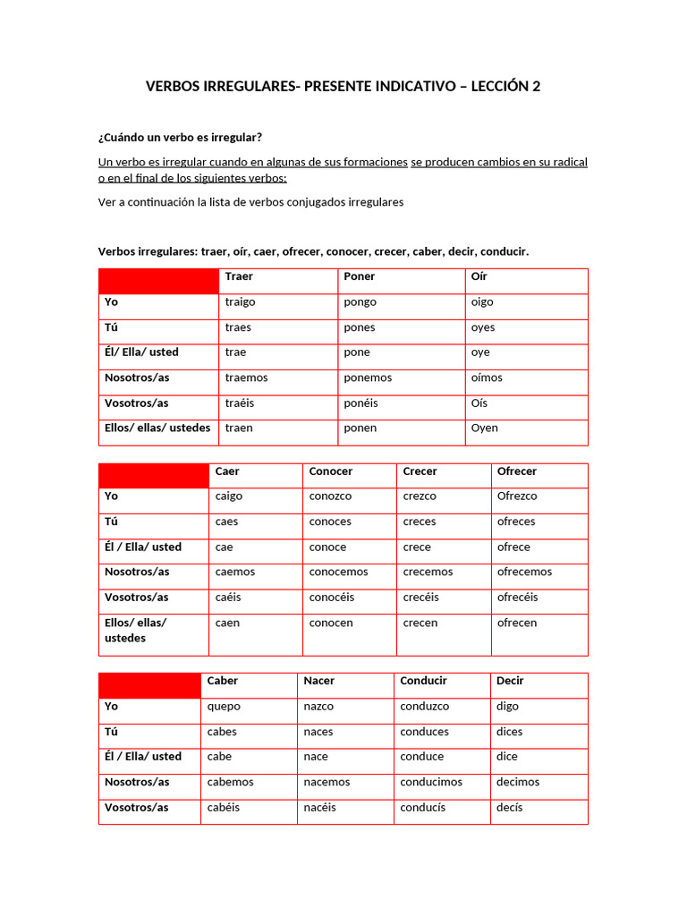 Verbos Irregulares en Presente Indicativo | PDF | Verbo