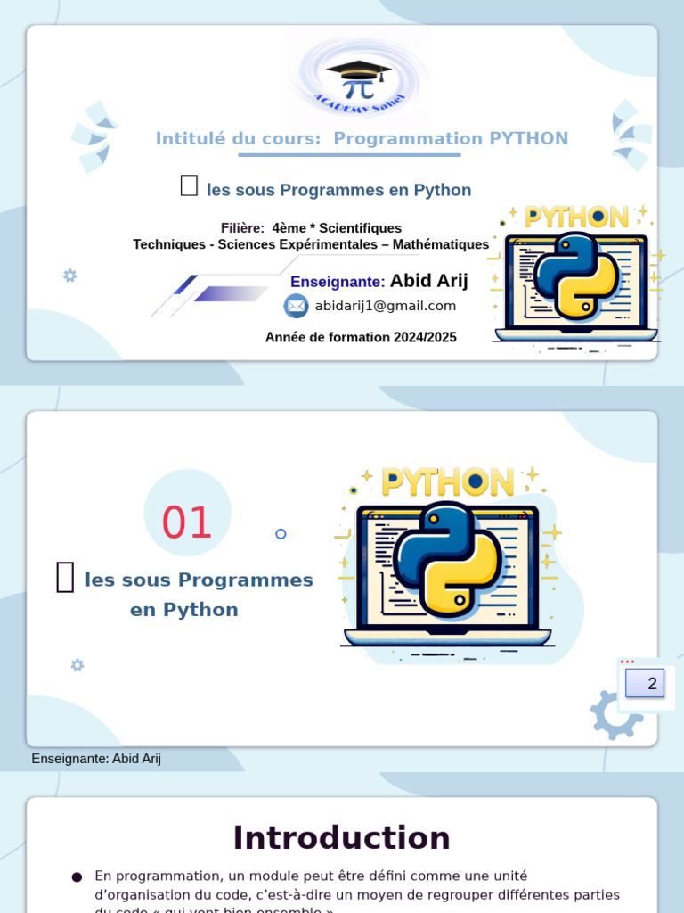Chapitre 3 Python | PDF | Python (Langage de programmation) | Variable (informatique)