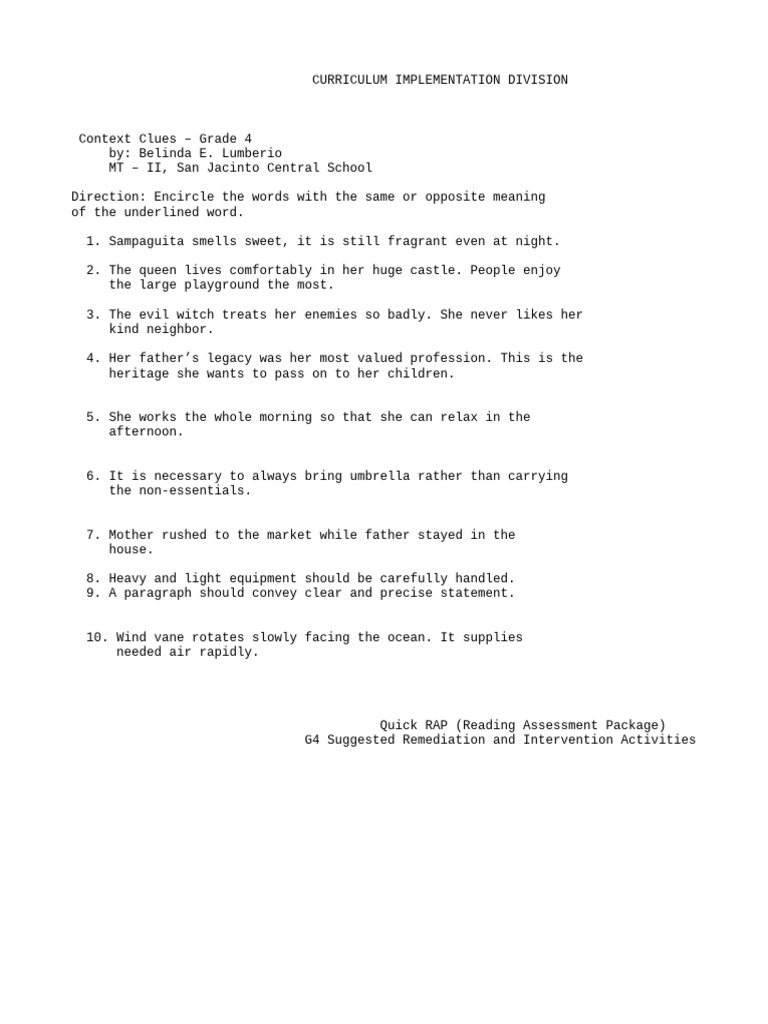 G4 Suggested Remediation Intervention Activities | PDF