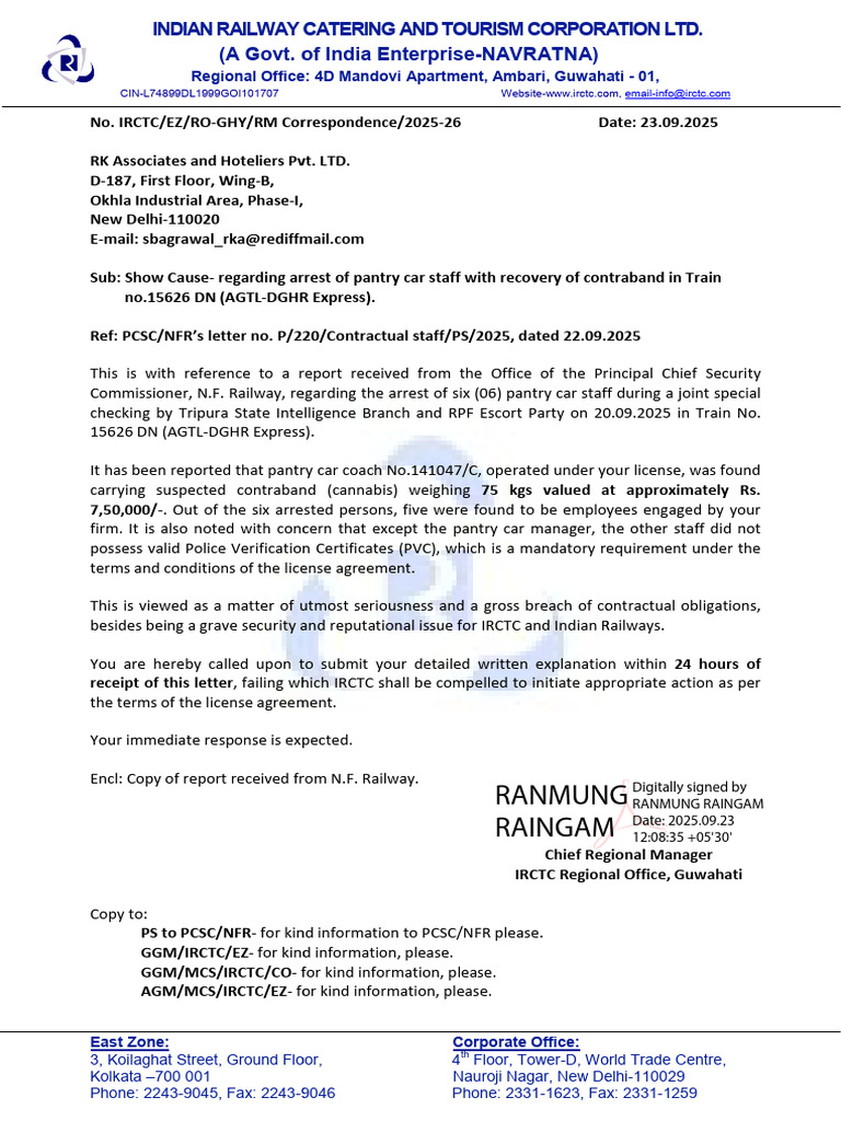 IRCTC Notice: Pantry Staff Arrested for Contraband | PDF | Justice ...