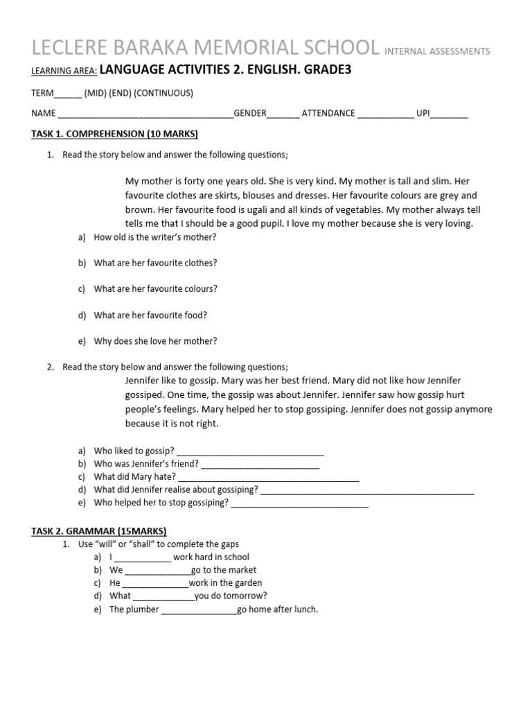 Grade 3 English Comprehension | PDF