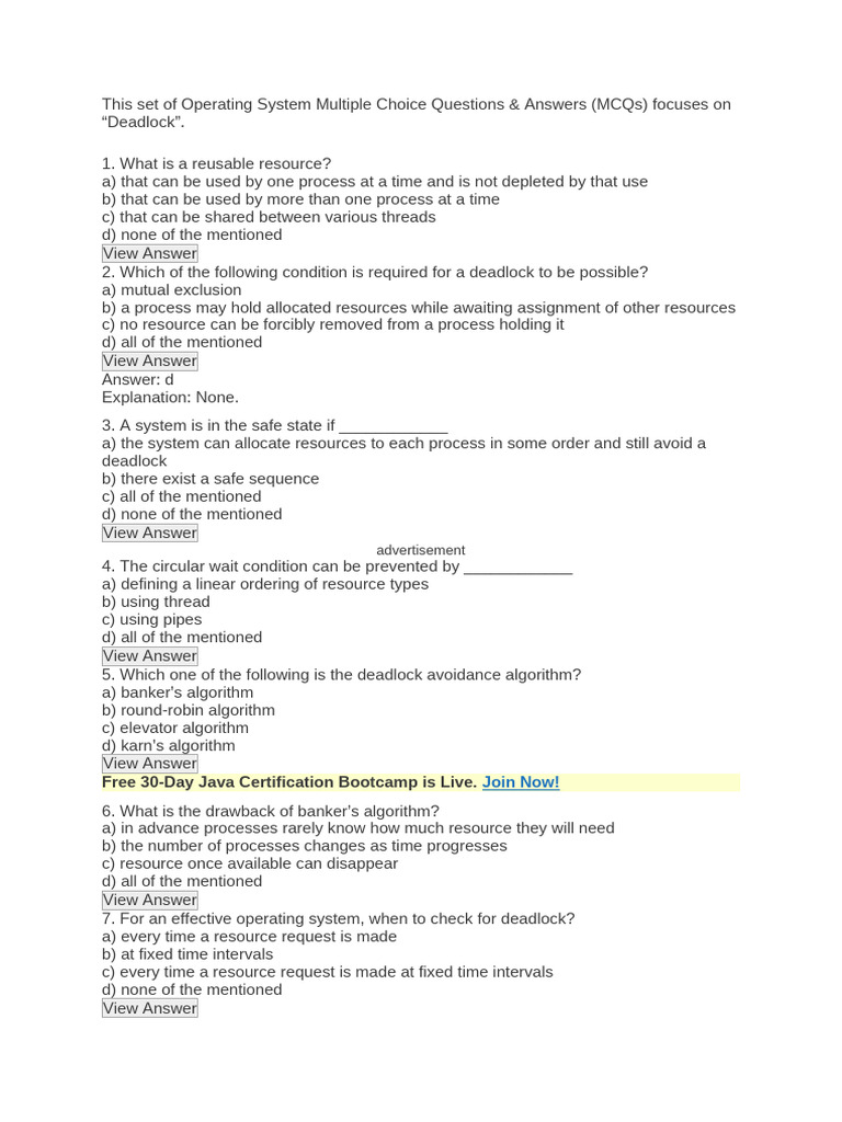 This Set of Operating System Multiple Choice Questions | PDF