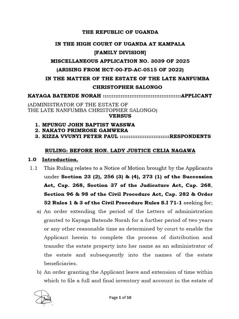 Extension of Letters of Administration in Uganda | PDF | Intestacy ...