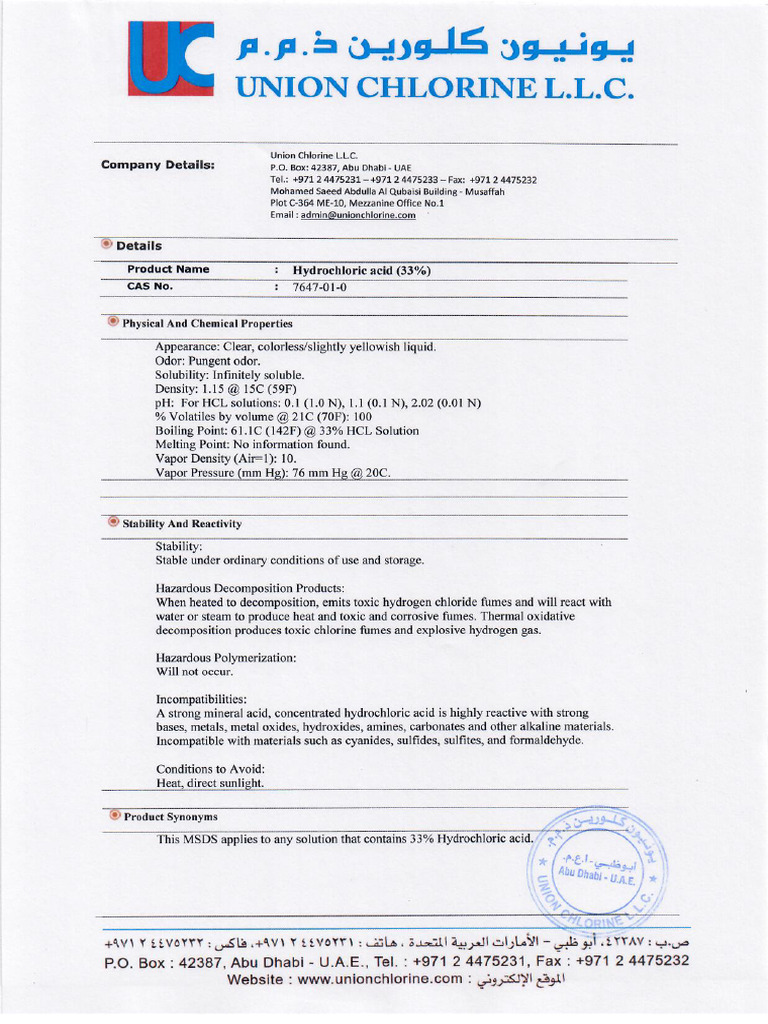 Hydrochloric Acid - MSDS | PDF