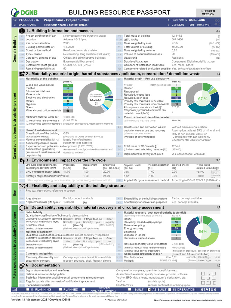 DGNB Building Resource Passport Example Reduced Version New Building 1. ...