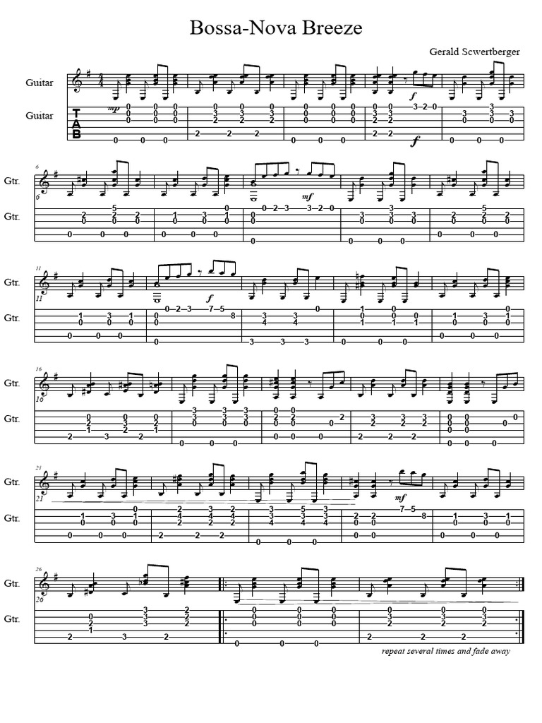 Bossa Nova Breeze Guitar Tabs | PDF | Musical Subgenres | Brazil