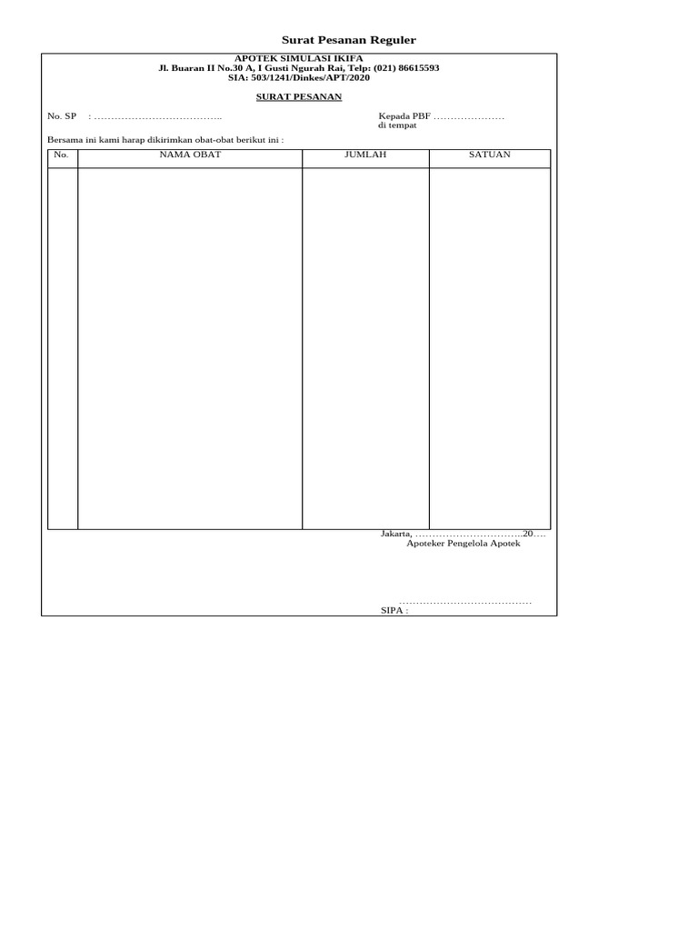 Form Surat Pesanan | PDF