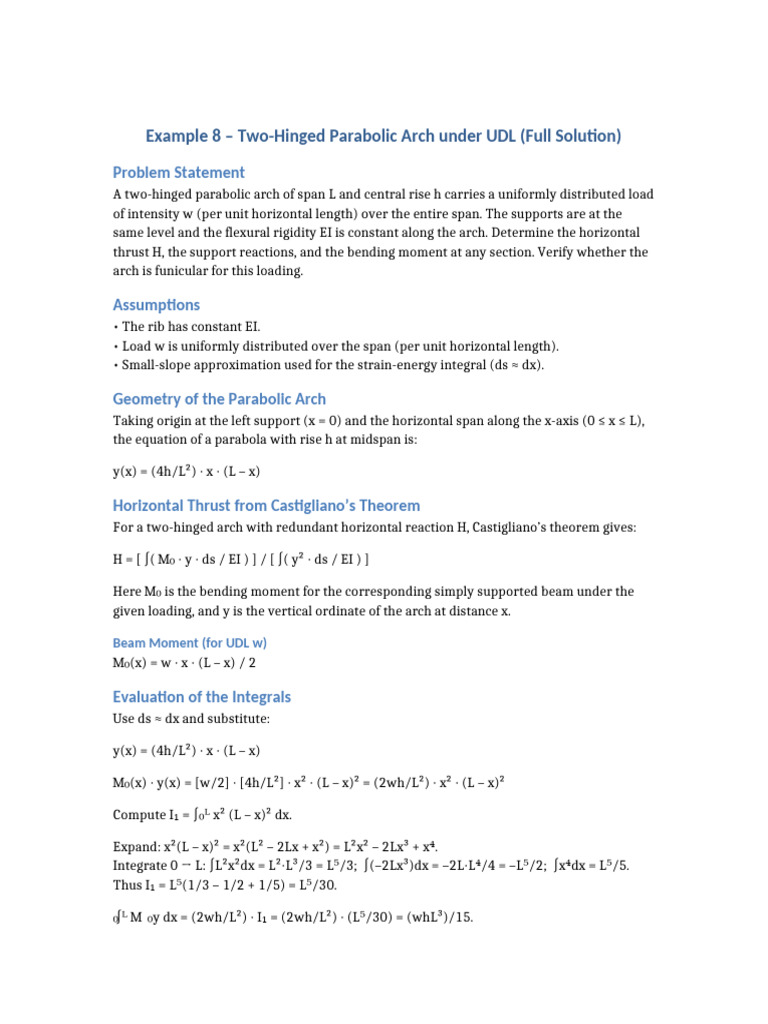 Example 8 Two Hinged Arch UDL Full Solution | PDF | Beam (Structure ...