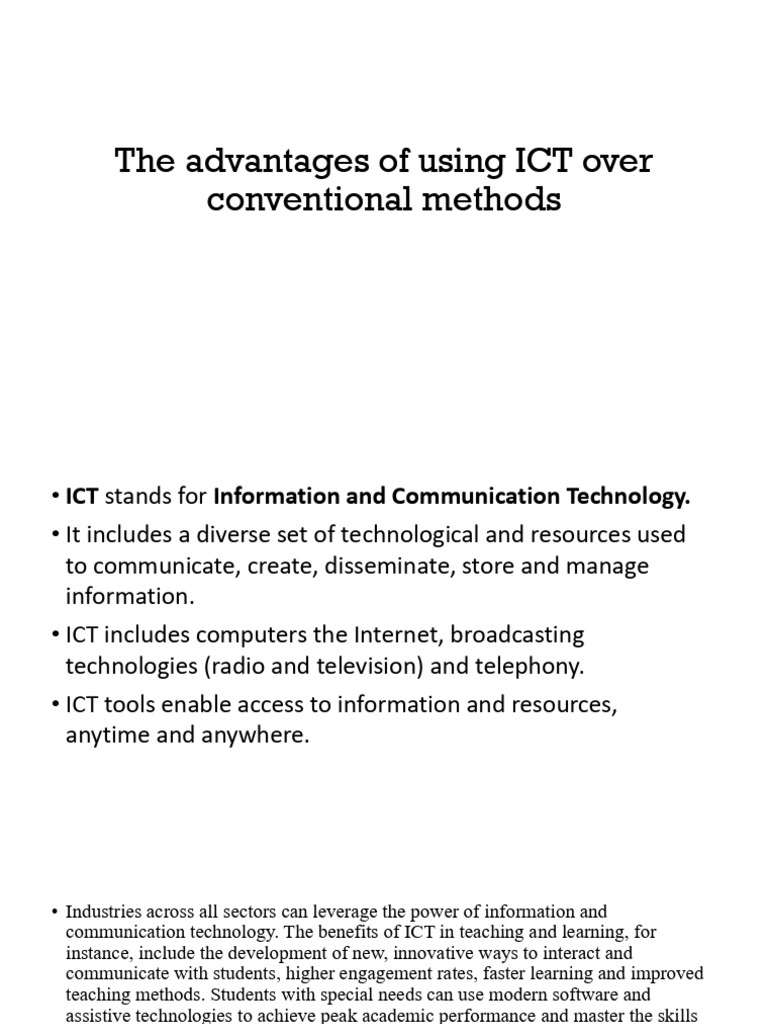 The Advantages of Using ICT Over Conventional Methods | PDF