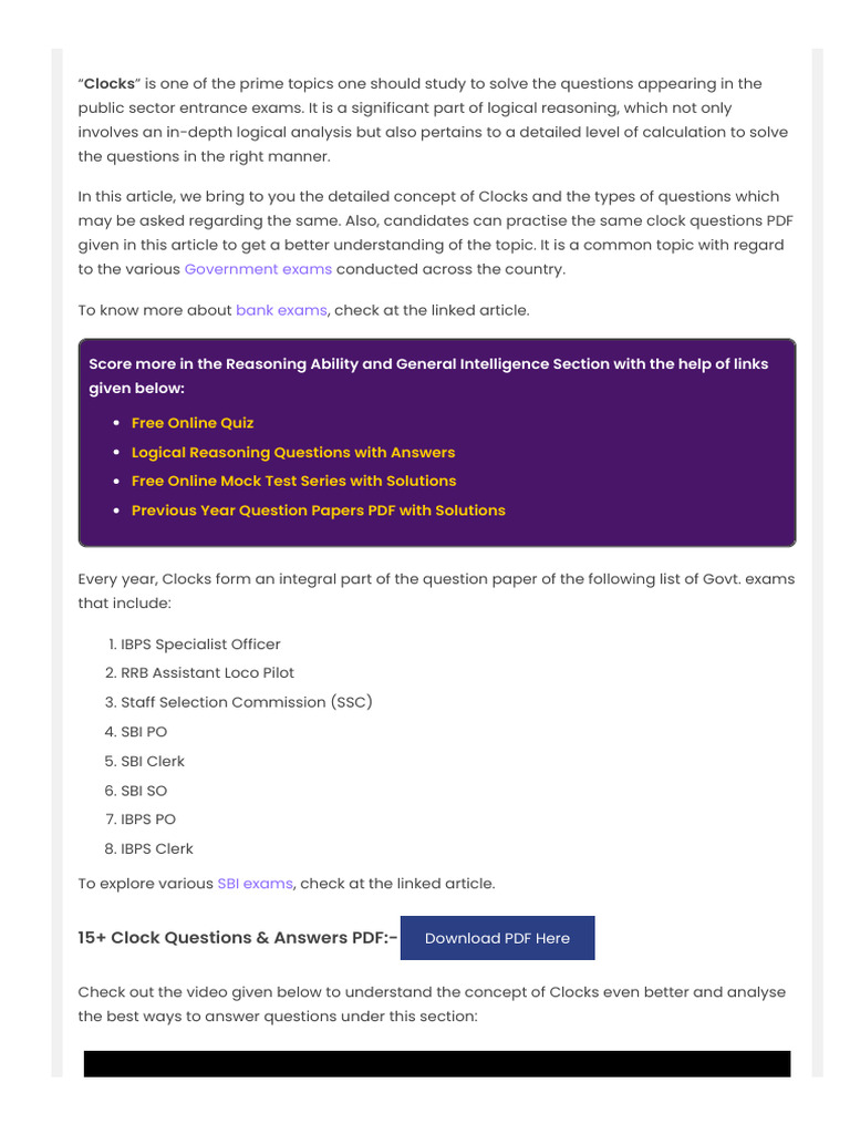 Byjus Com Govt Exams Clocks Logical Reasoning ... | PDF | Clock | Reason