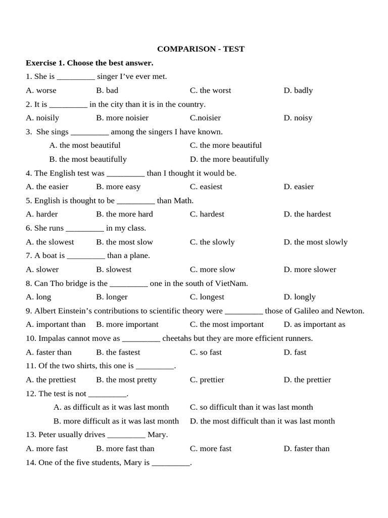 English Comparative Exercises Guide | PDF