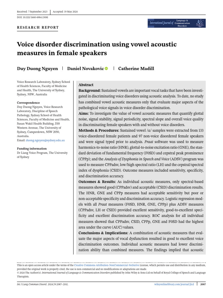 Voice Disorder Discrimination in Females | PDF | Human Voice | Receiver ...