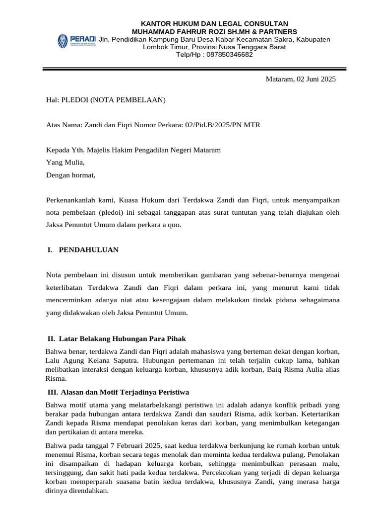 Surat Pledoi Atau Pembelaan Atas Tuntutan | PDF