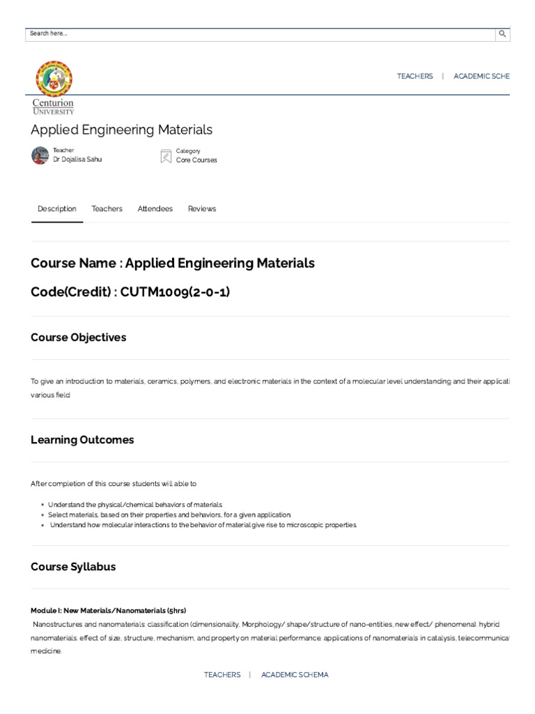 Applied Engineering Materials - Courseware - Centurion University | PDF ...