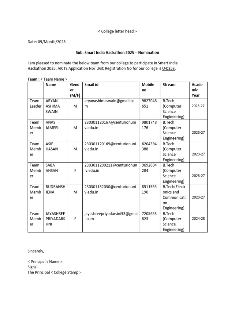 College Authorization Letter SIH2025 (1) (AutoRecovered) | PDF