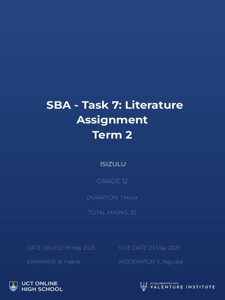 G12 IsiZulu Term 2 SBA M18 Task7 Literature Assignment Question Paper ...