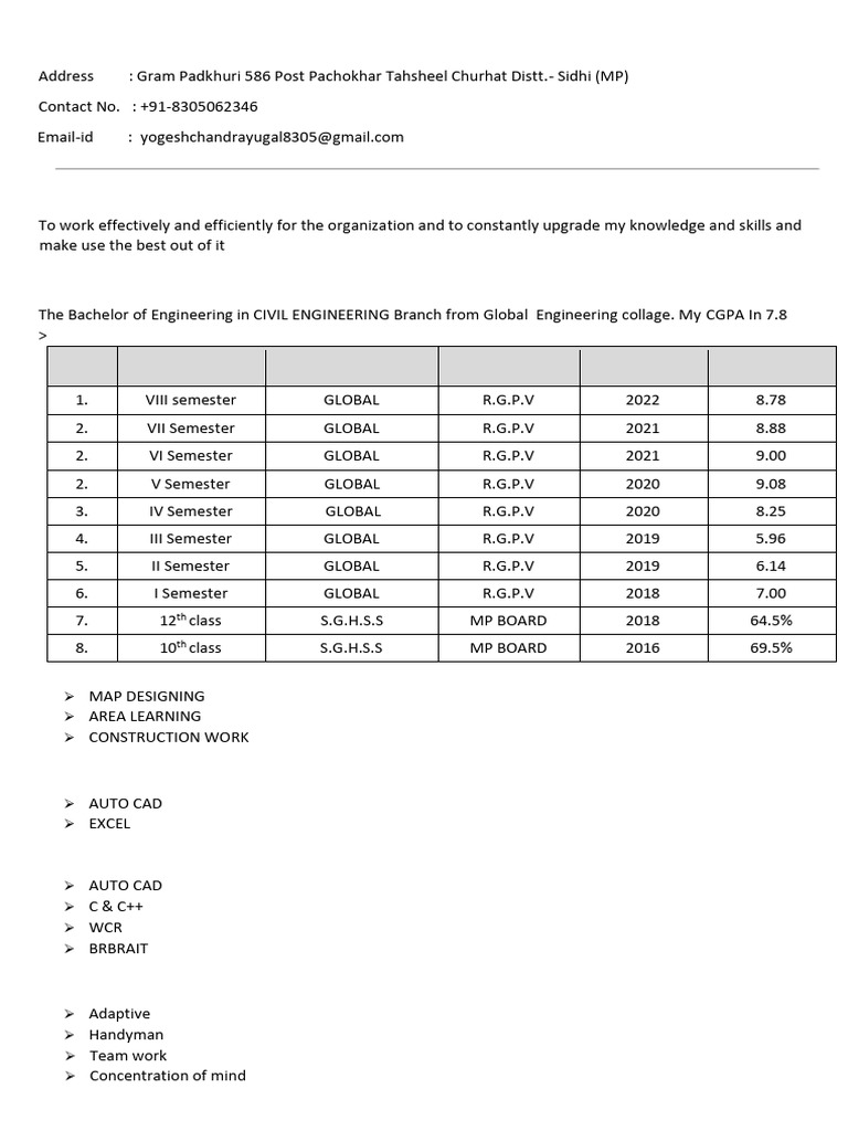 Eb05a1e8 Df39 4b06 928c 8fe00b1309ea YOGESH YUGAL RESUME 1.0docx | PDF