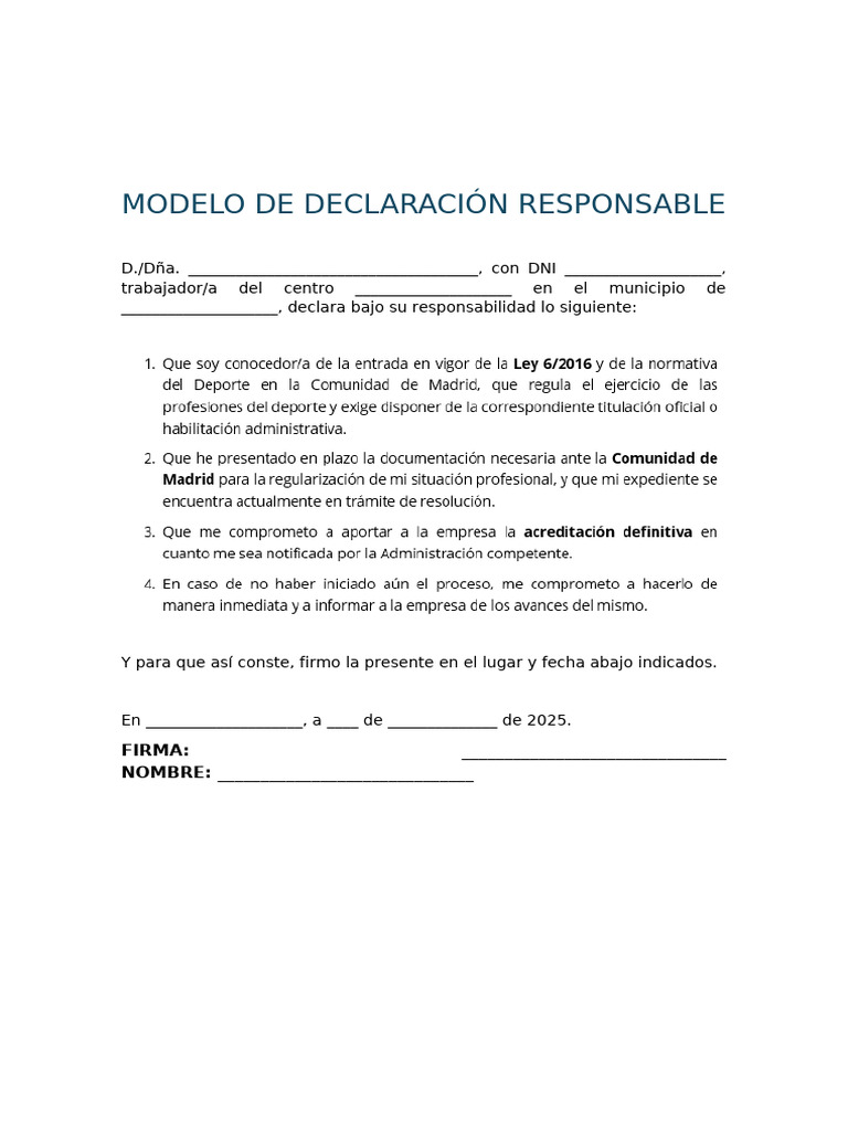 Anexo I. Declaración Responsable | PDF