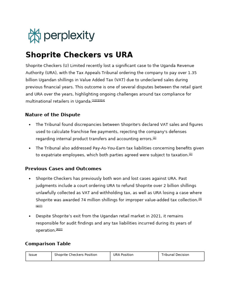 Shoprite Checkers LTD Vs URA Tax Disputes | PDF | Taxes | Value Added Tax