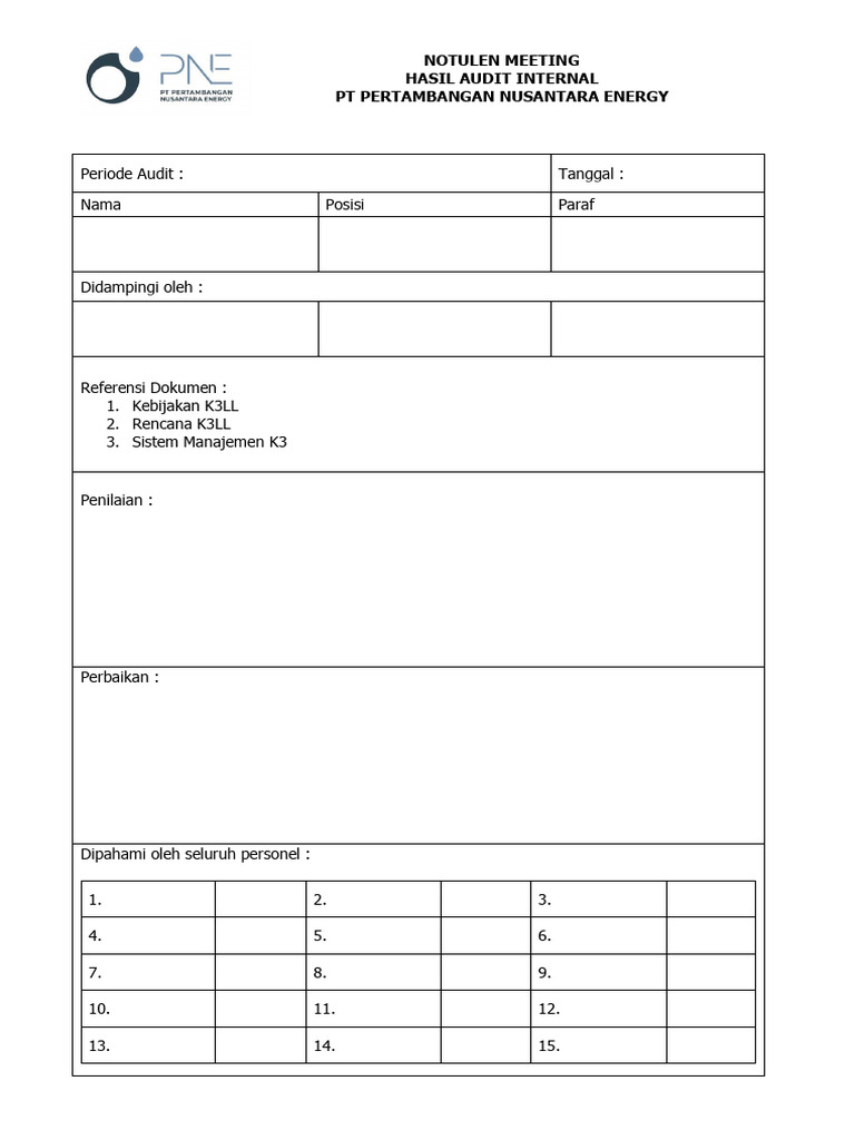 PNE HSSE FORM 028 Notulen Meeting Audit Internal | PDF