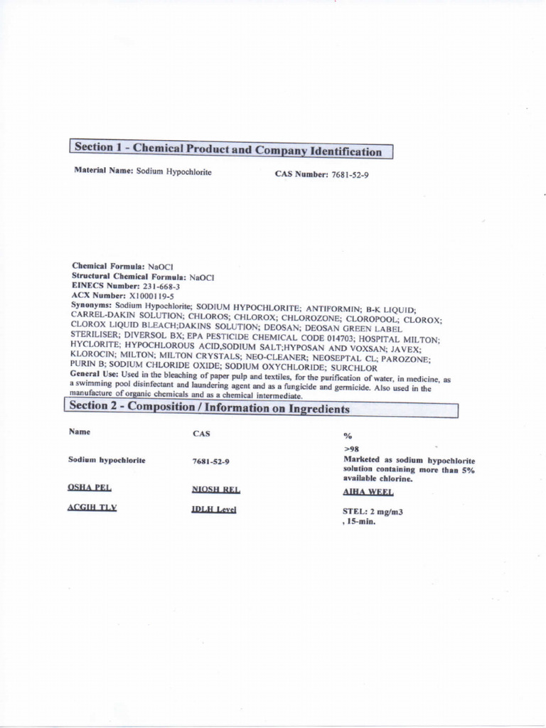Sodium Hypo MSDS | PDF