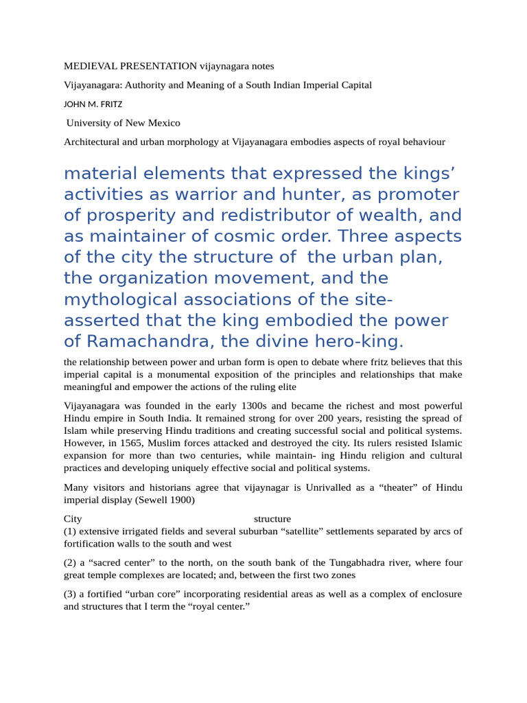 MEDIEVAL PRESENTATION Vijaynagara Notes | PDF | Rama | Temple
