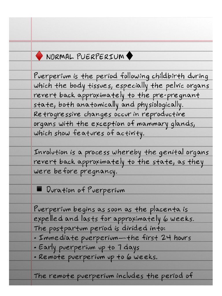 NORMAL PUERPERIUM - Special Handwritten Notes | PDF