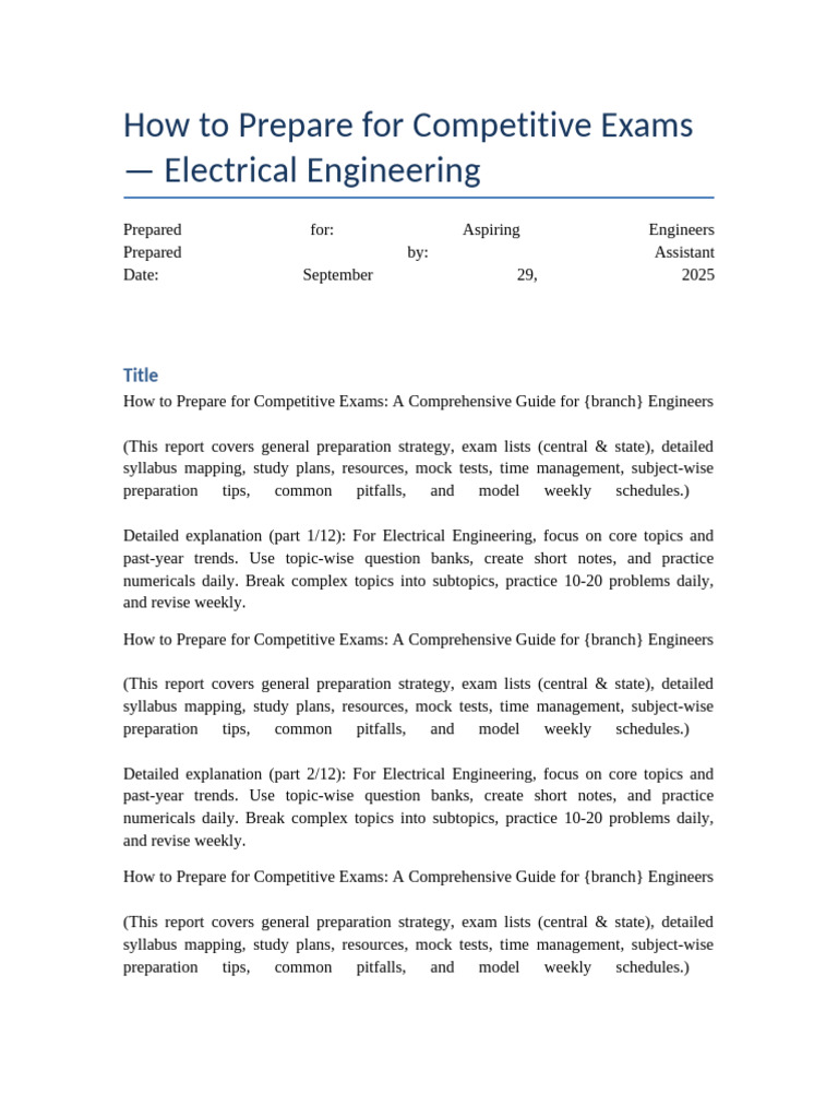 Electrical Engineering Competitive Exam Prep Report | PDF